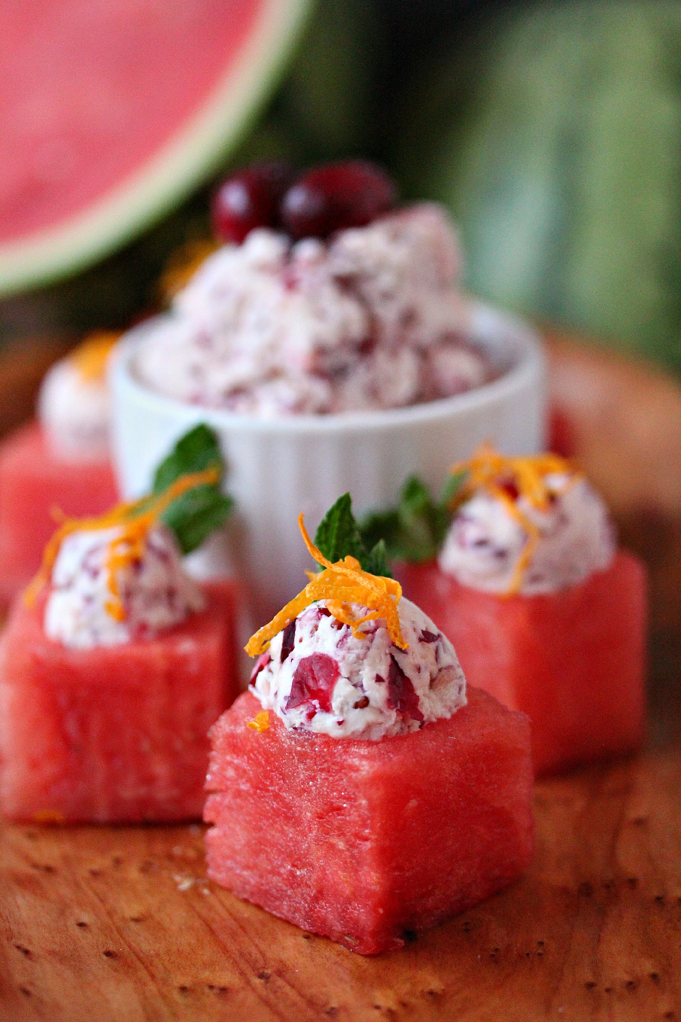 Watermelon Cups with Cranberry Mascarpone