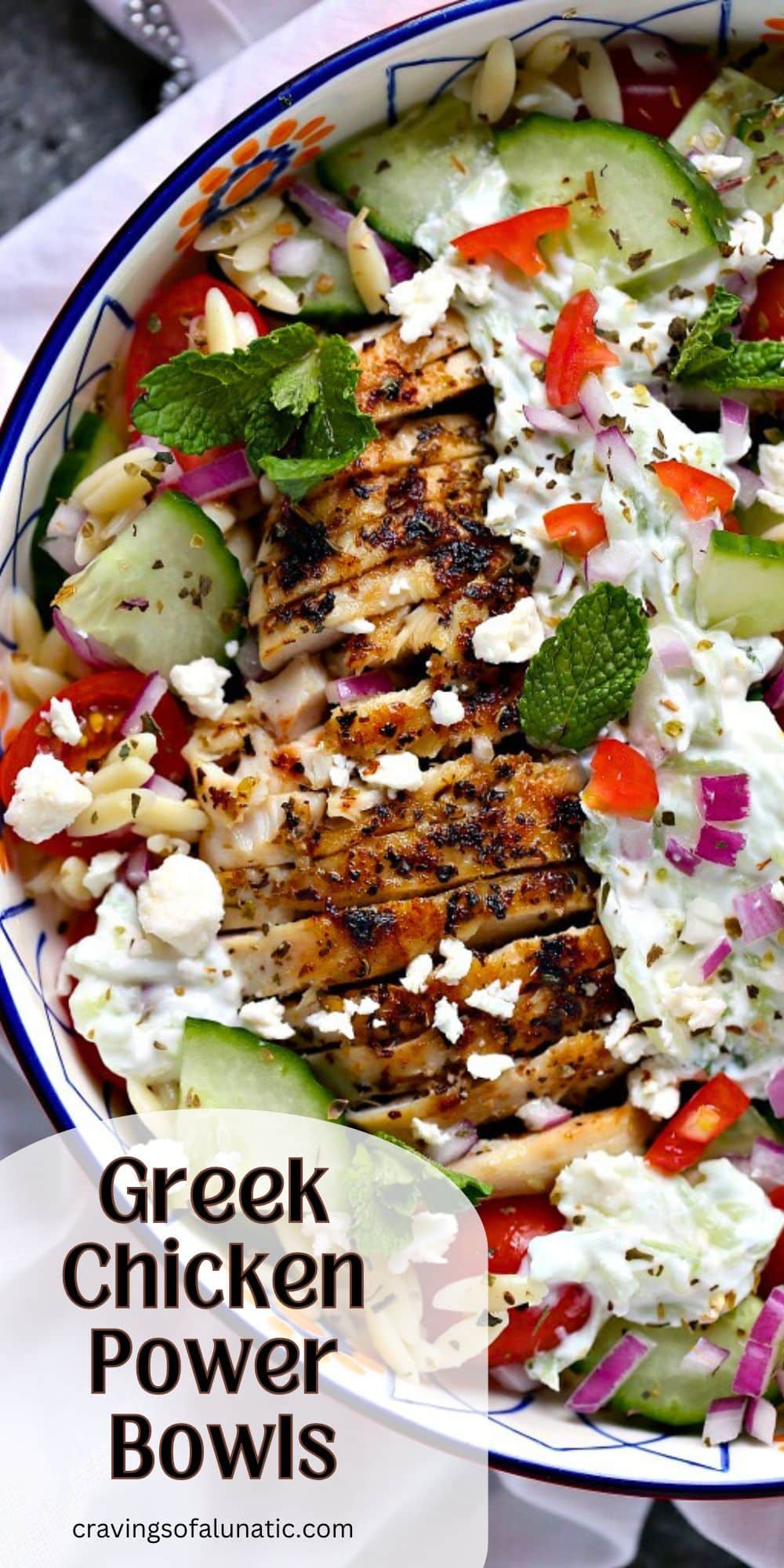 Greek Chicken Orzo Power Bowls - Cravings of a Lunatic
